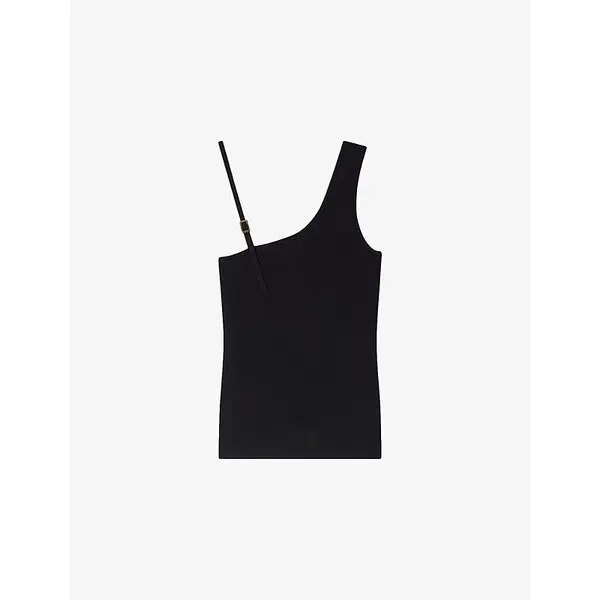Sandro Asymmetric Slim-fit Stretch-knit Jumper - Black