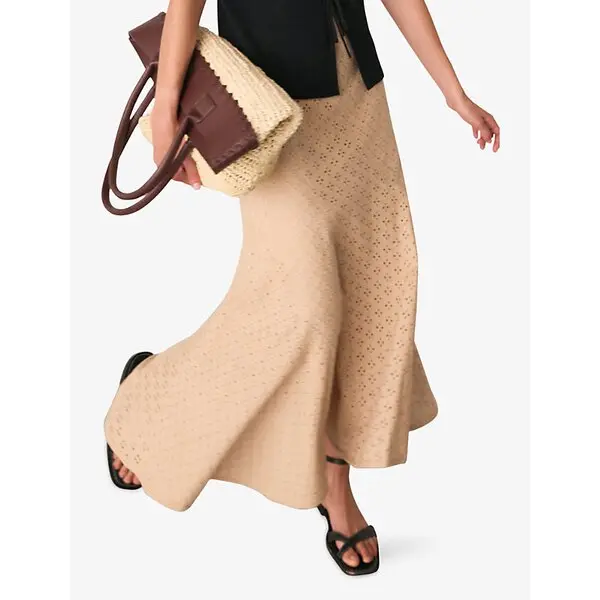 Whistles Broderie Fluted-hem Cotton Midi Skirt