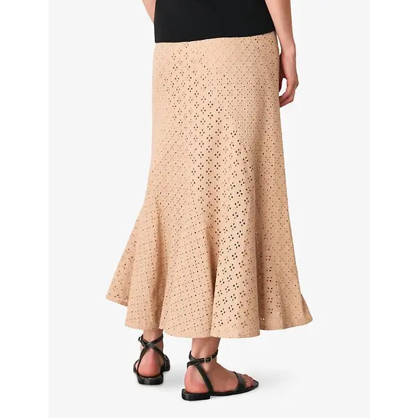 Whistles Broderie Fluted-hem Cotton Midi Skirt