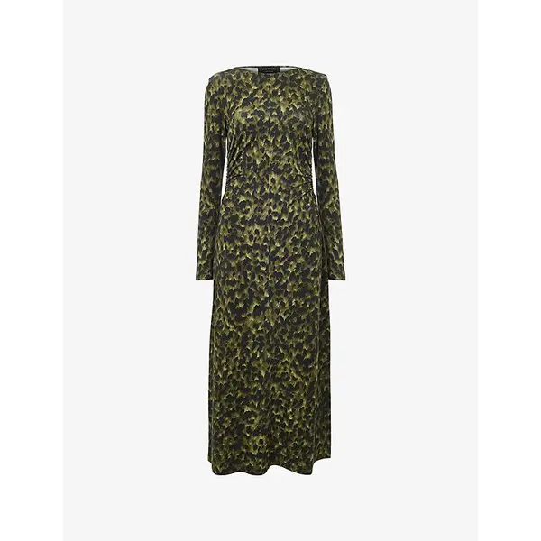 Whistles Ruched Animal-print Stretch-jersey Midi Dress - Multi-coloured