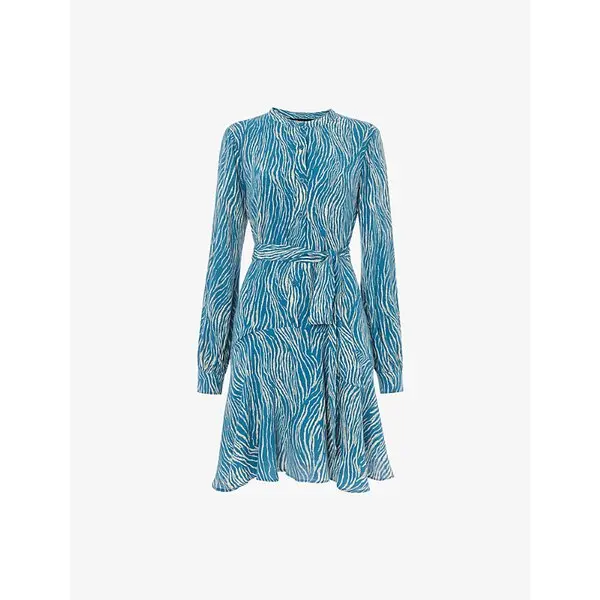 Whistles Zebra-print Tie-waist Woven Mini Dress
