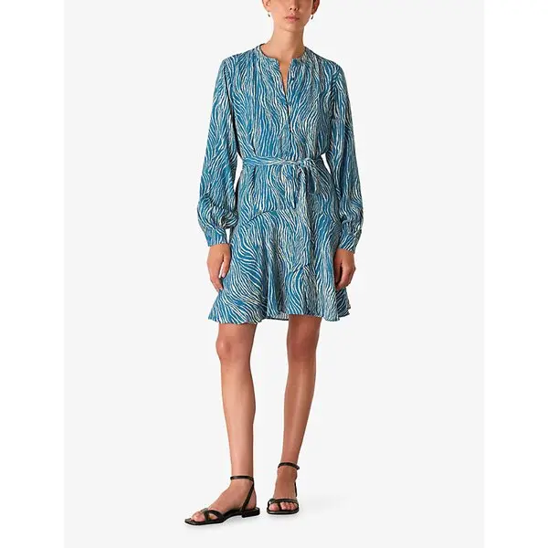 Whistles Zebra-print Tie-waist Woven Mini Dress