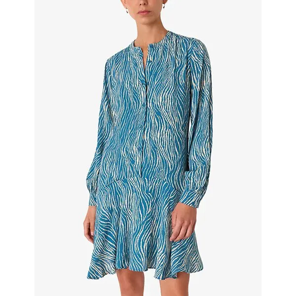 Whistles Zebra-print Tie-waist Woven Mini Dress