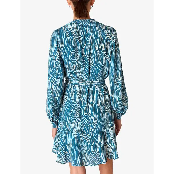 Whistles Zebra-print Tie-waist Woven Mini Dress