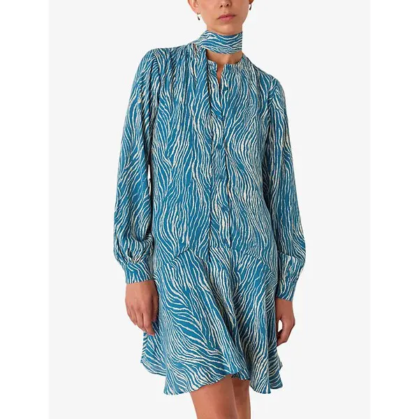 Whistles Zebra-print Tie-waist Woven Mini Dress