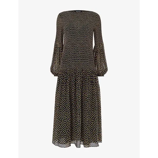 Whistles Plissé Spot-print Woven Midi Dress
