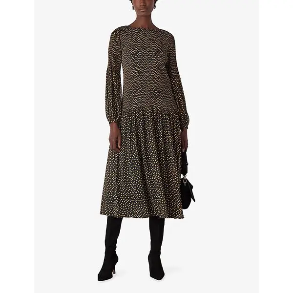 Whistles Plissé Spot-print Woven Midi Dress