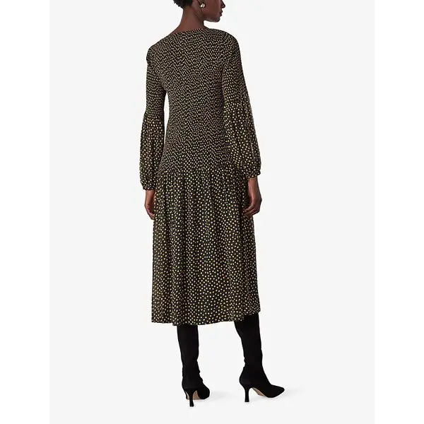 Whistles Plissé Spot-print Woven Midi Dress