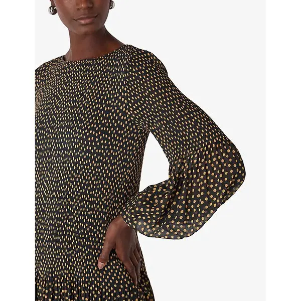 Whistles Plissé Spot-print Woven Midi Dress