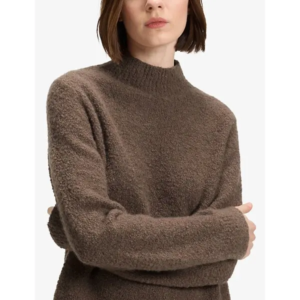 BOSS Bouclé-texture High-neck Wool-blend Jumper