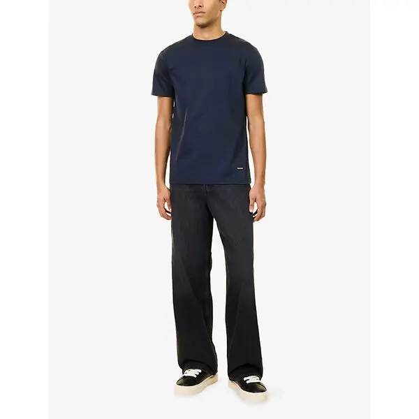 BELIER Mercerised Short-sleeve Cotton T-shirt - Navy