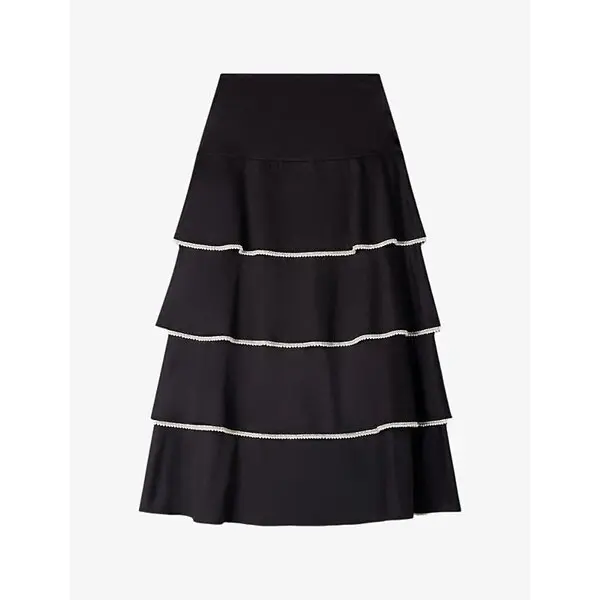 Sandro Tiered Ruffled Maxi Skirt With Rhinestone Trim