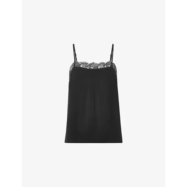 Whistles Lace-trim Crepe Cami Top - Black