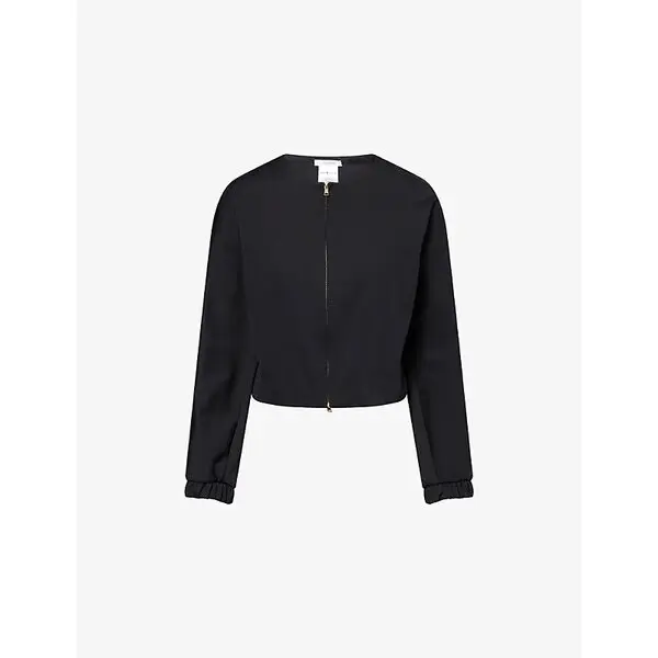 Max Mara Collarless Zip-up Cropped Boxy Jacket - Black