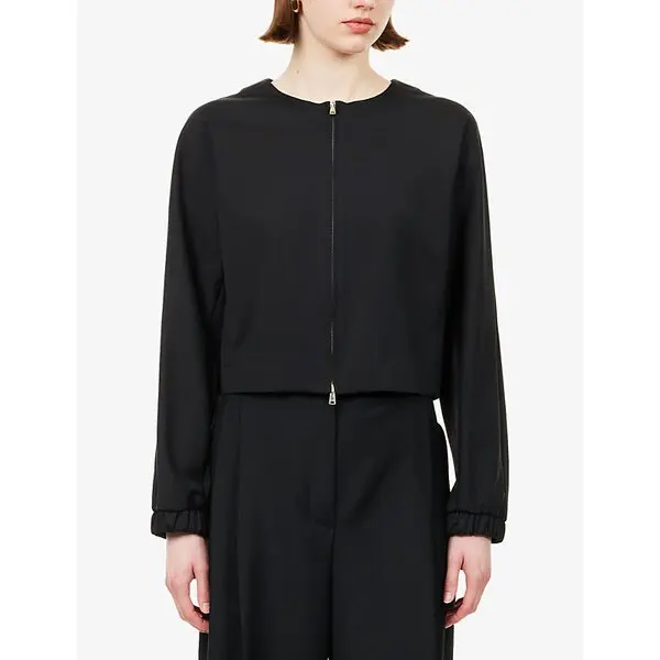 Max Mara Collarless Boxy Stretch-woven Jacket - Black