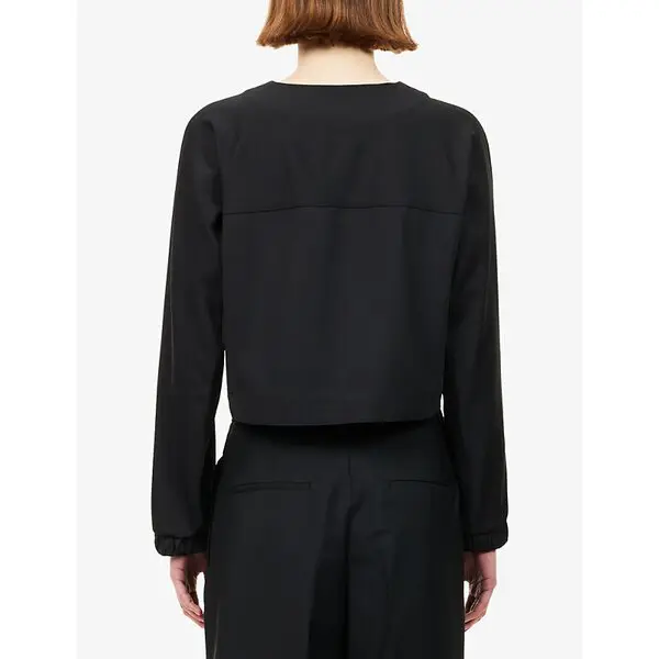 Max Mara Collarless Boxy Stretch-woven Jacket - Black