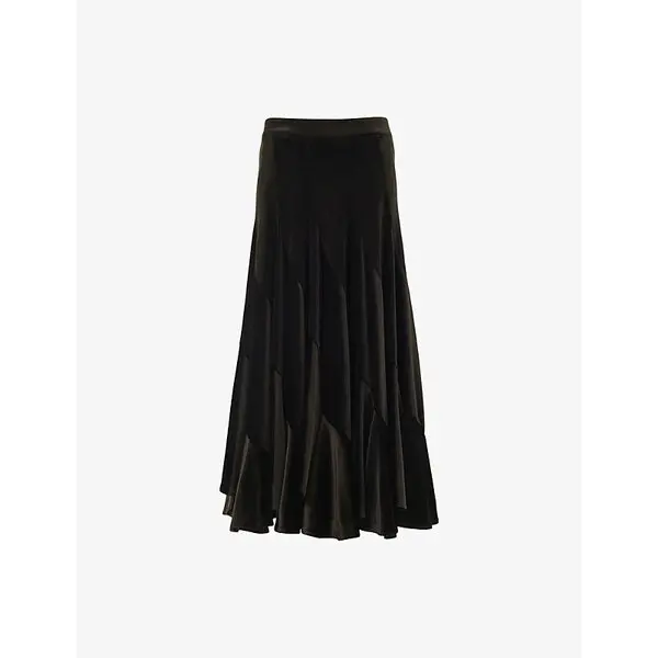 LEEM Panelled High-rise Stretch-velvet Midi Skirt - Brown