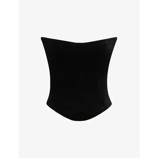House Of Cb Stretch-velvet Corset Top - Black