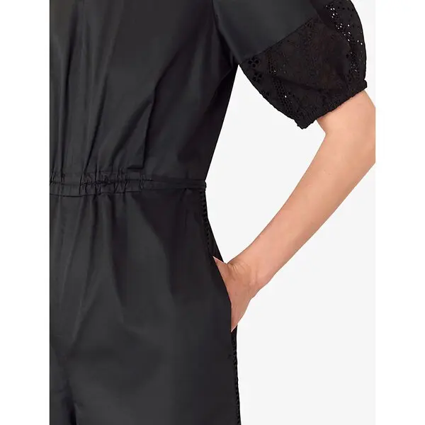 Whistles Broderie-trim Square-neck Cotton-poplin Jumpsuit