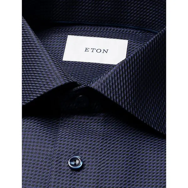 Eton Houndstooth King Long-sleeve Contemporary-fit Cotton Twill Shirt - Black