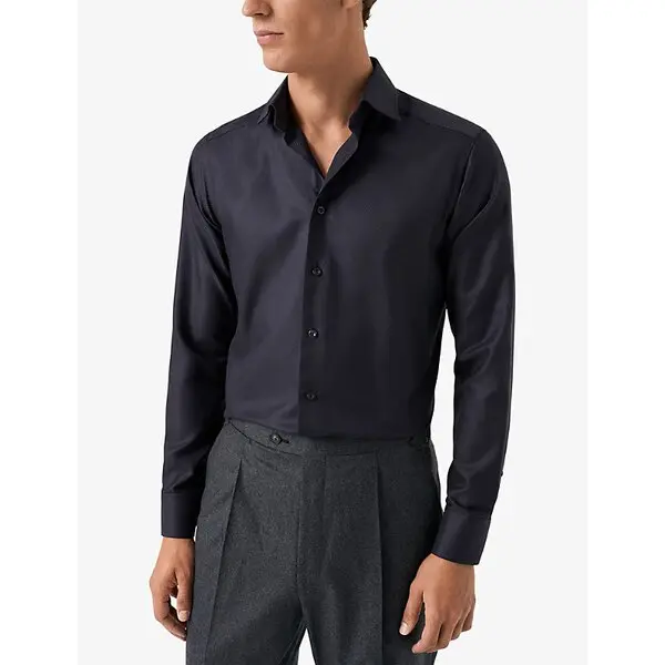 Eton Houndstooth King Long-sleeve Contemporary-fit Cotton Twill Shirt