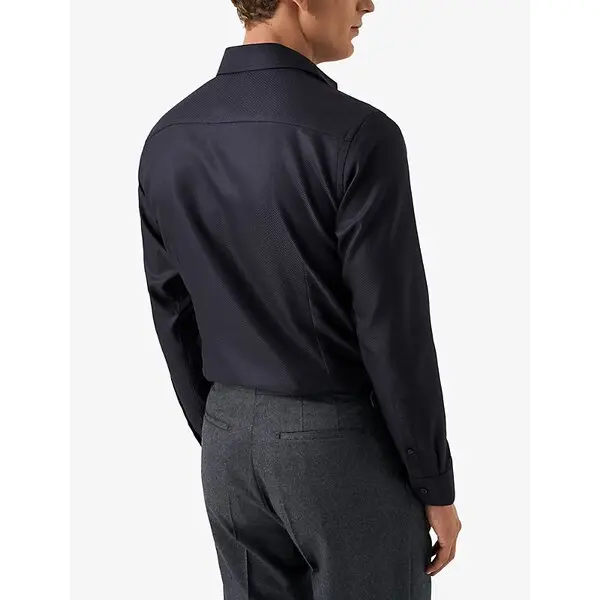 Eton Houndstooth King Long-sleeve Contemporary-fit Cotton Twill Shirt