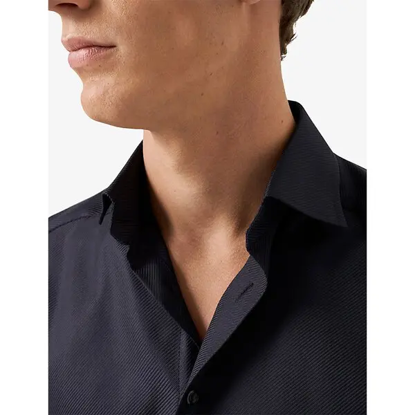 Eton Houndstooth King Long-sleeve Contemporary-fit Cotton Twill Shirt