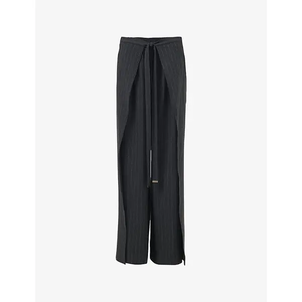 LEEM Draped Wide-leg Pin-stripe Trousers