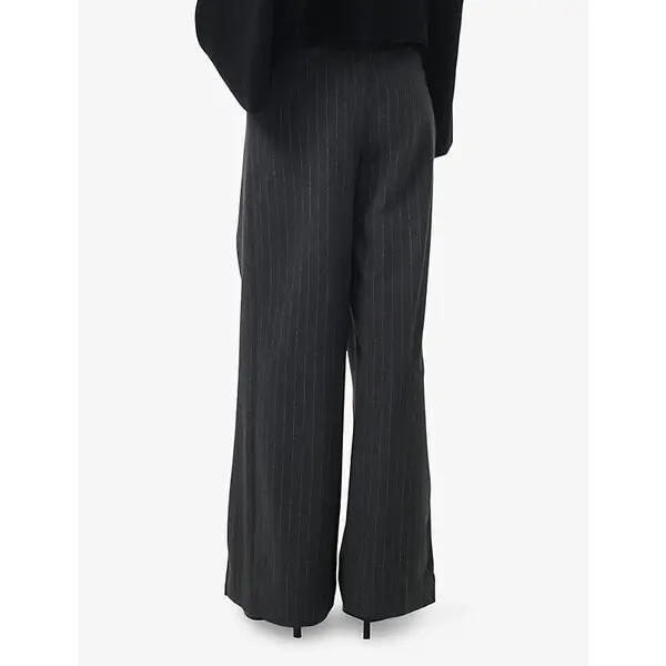 LEEM Draped Wide-leg Pin-stripe Trousers