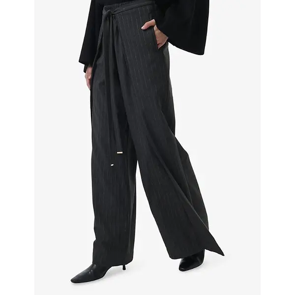 LEEM Draped Wide-leg Pin-stripe Trousers