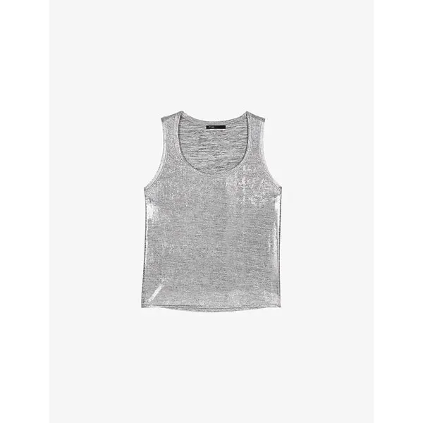 Maje Metallic Scoop Neck Stretch-knit Vest Top - Silver
