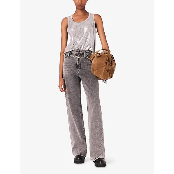 Maje Metallic Scoop Neck Stretch-knit Vest Top - Silver
