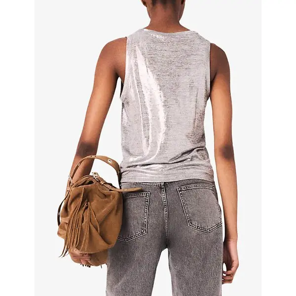 Maje Metallic Scoop Neck Stretch-knit Vest Top - Silver