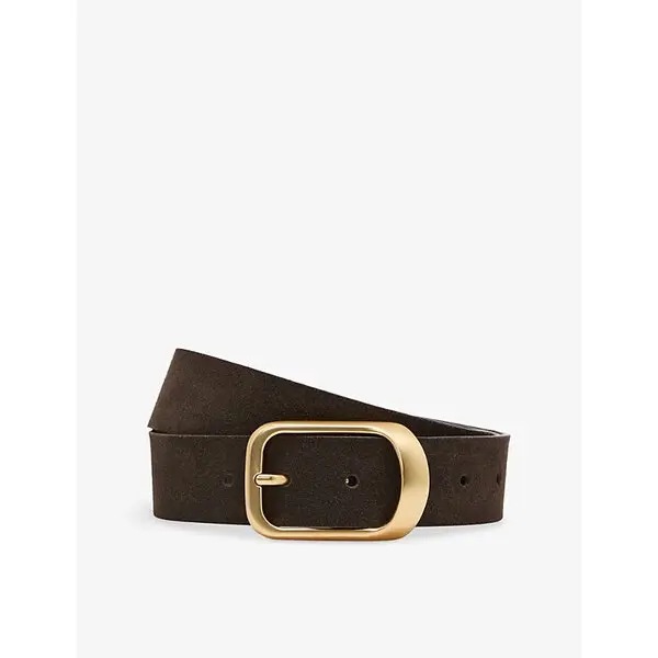 REISS Evie Curved-buckle Suede Belt - Grey