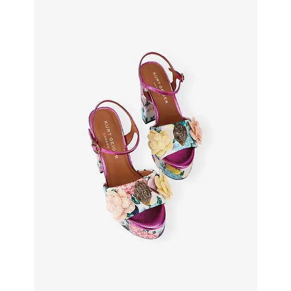 Kurt Geiger Kensington Platform Leather Sandals With Floral Embellishment