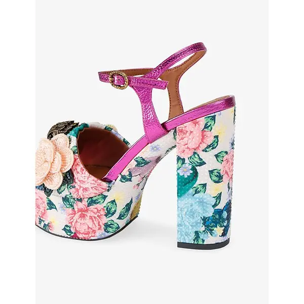 Kurt Geiger Kensington Platform Leather Sandals With Floral Embellishment