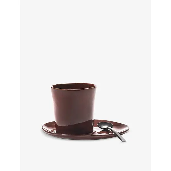 SERAX La Mère Asymmetric Stoneware Coffee Cup Saucer 14.5cm - Red