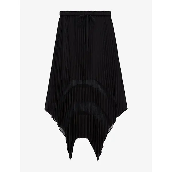 The Kooples Sheer-panel Asymmetric Hem Woven Midi Skirt