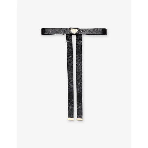 Prada Triangle Logo Leather Hair Clip - Black