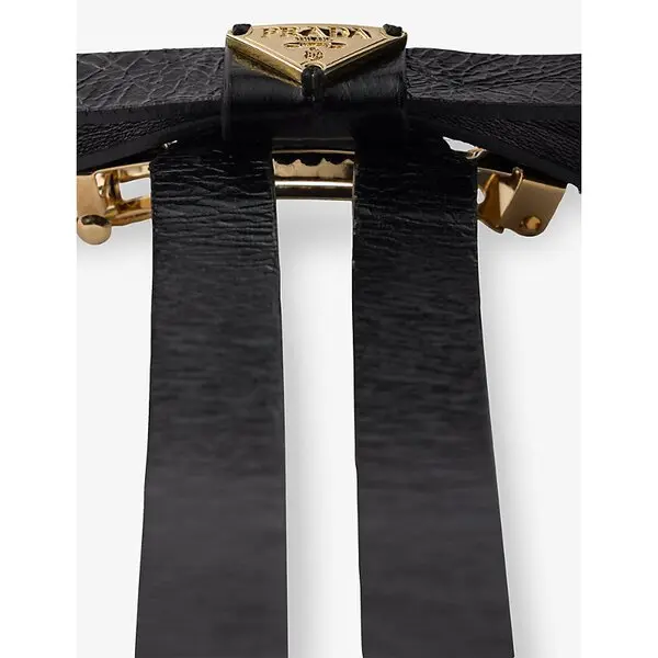 Prada Triangle Logo Leather Hair Clip - Black
