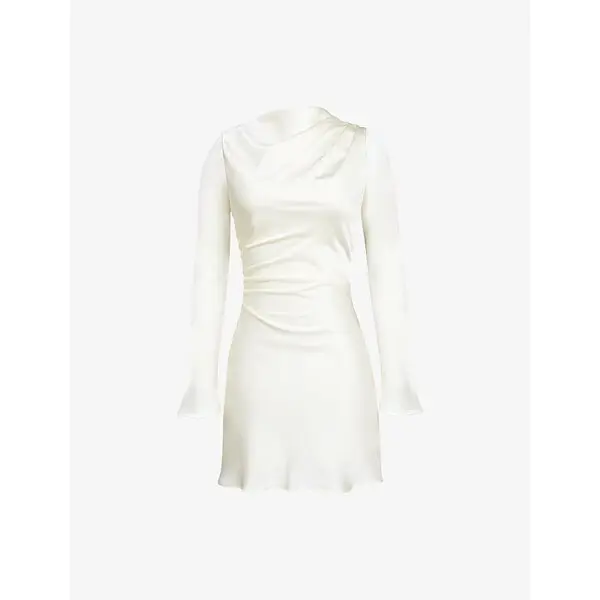 House Of Cb Lulu Flute Long Sleeve Satin Mini Dress - Ivory