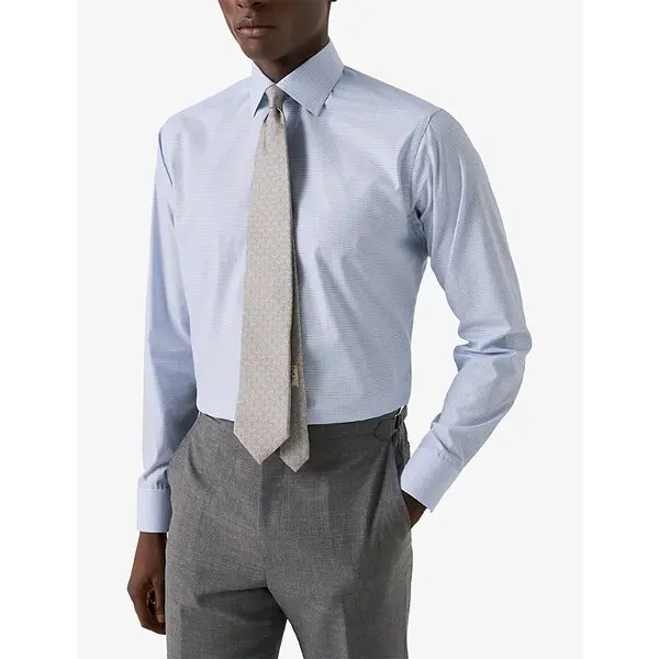 Eton Checked Slim-fit Cotton-twill Shirt - Light Blue