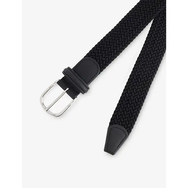 Anderson's Woven Elastic And Leather Belt - Black