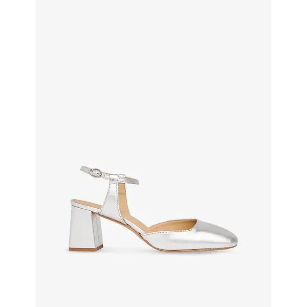 Whistles Matilda Block-heel Leather Slingback Shoes - Silver