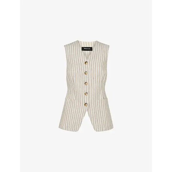 Whistles Striped V-neck Linen Waistcoat