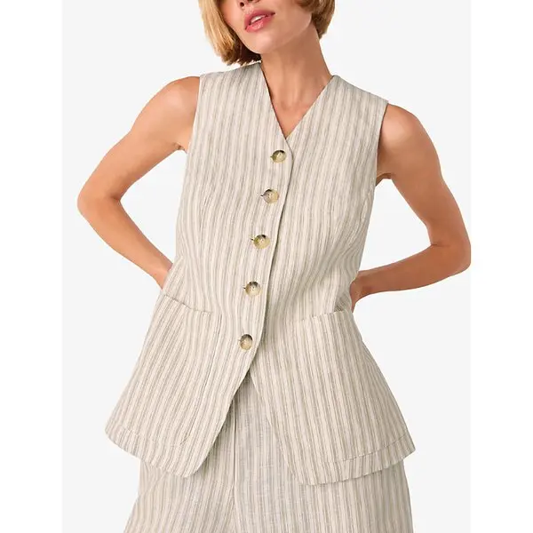 Whistles Striped V-neck Linen Waistcoat