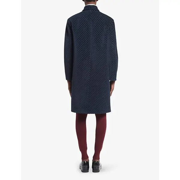 Prada Pinstriped Collared Corduroy Coat