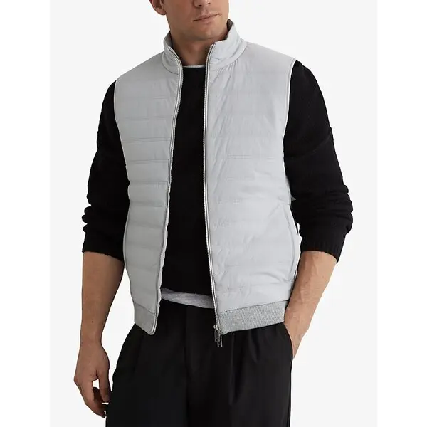 REISS Zip-through Stretch-woven Gilet - Soft Grey