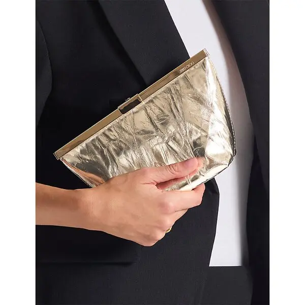 JIMMY CHOO Metallic Leather Clutch Bag - Light Platinum/light