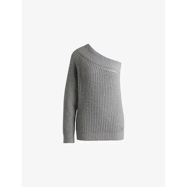 Hugo One-shoulder Brushed-texture Stretch-knit Jumper - Medium Grey